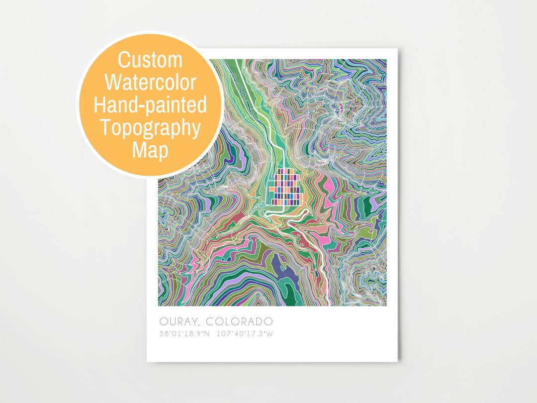 Custom Topography Map, Watercolor Painting, Personalized Gift ...