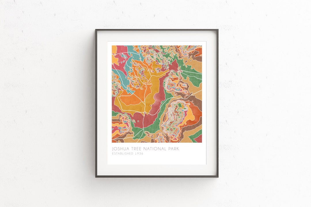 Joshua Tree National Park Map, Watercolor Print, Topographic Map ...
