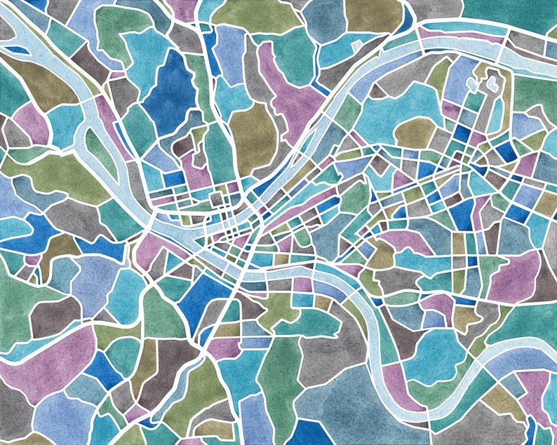 Pittsburgh Map Watercolor Print Pittsburgh Wall Art Travel - Etsy