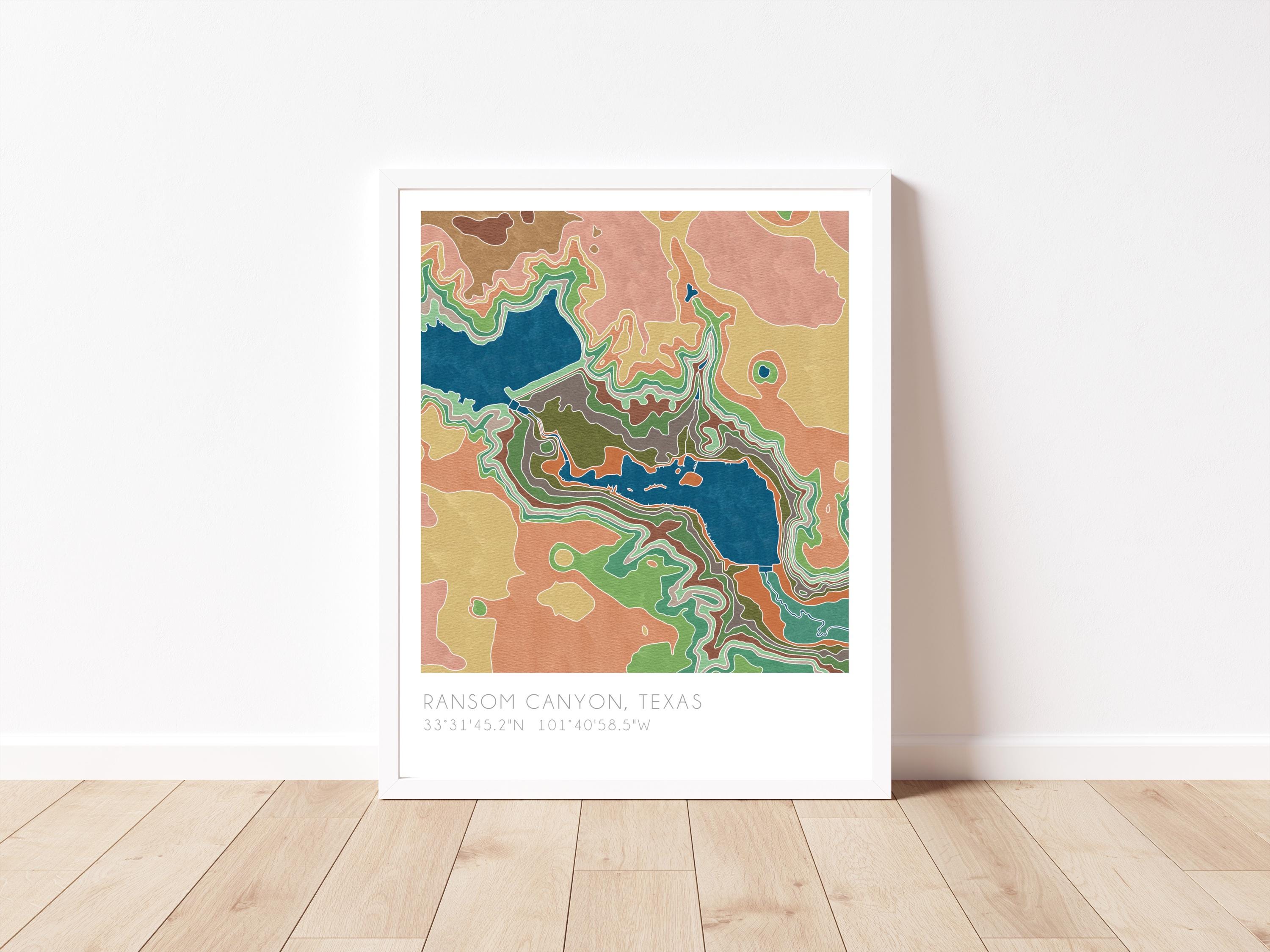 Ransom Canyon, Map Art, Watercolor Print, Topographic Map, Lake Map - Etsy
