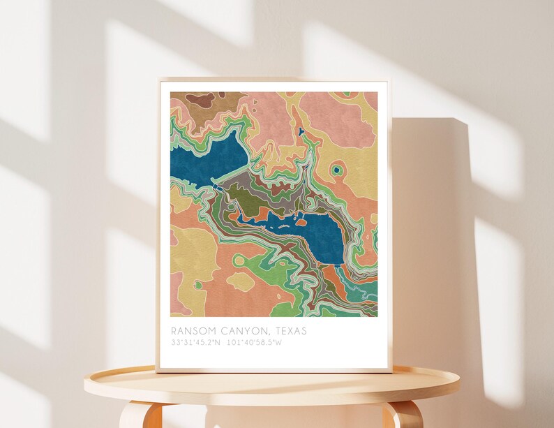 Ransom Canyon, Map Art, Watercolor Print, Topographic Map, Lake Map - Etsy