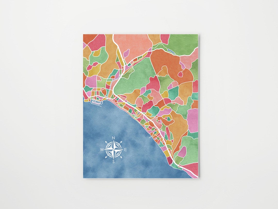San Clemente Map, Watercolor Print, California Wall Art - Etsy