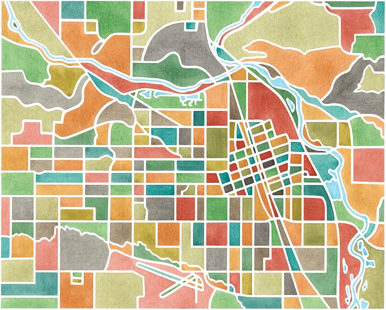 Yakima Washington Map Art Watercolor Print Travel Decor - Etsy