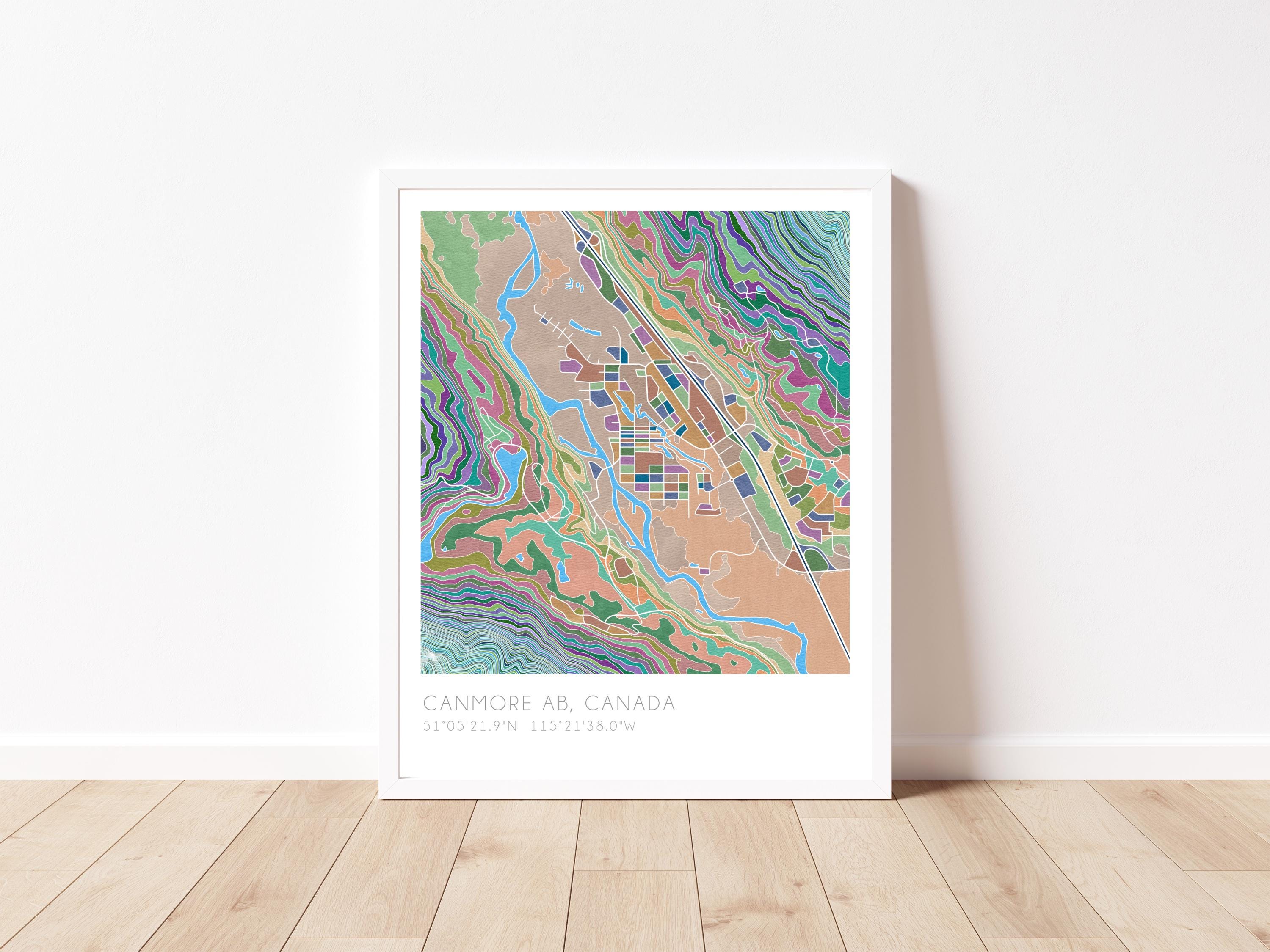 Canmore Alberta Map, Watercolor Print, Topographic Map, Alberta Canada ...