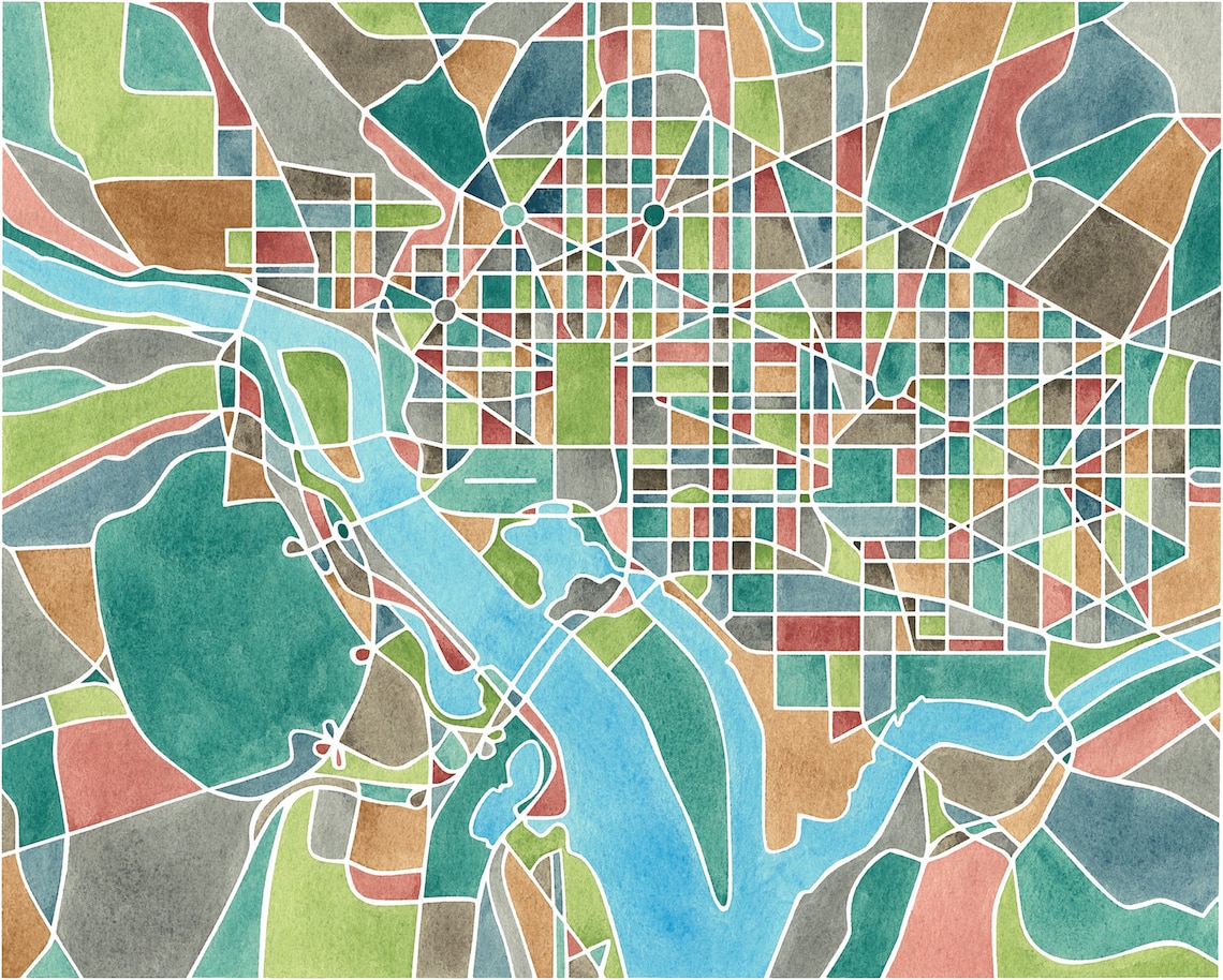 Washington DC Map District of Columbia Watercolor Print | Etsy