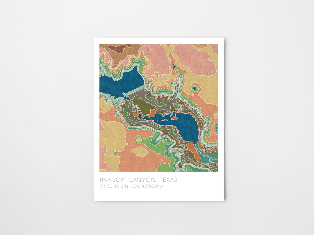 Ransom Canyon, Map Art, Watercolor Print, Topographic Map, Lake Map - Etsy