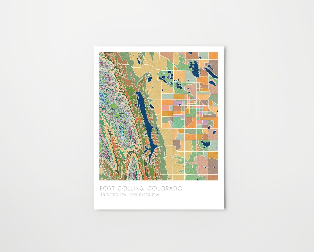 Fort Collins Colorado, Watercolor Print, Topographic Map - Etsy
