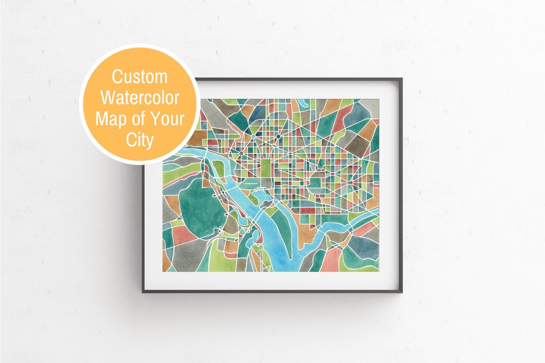 Custom City Map, Watercolor Painting, Hand Painted, Personalized Gift ...