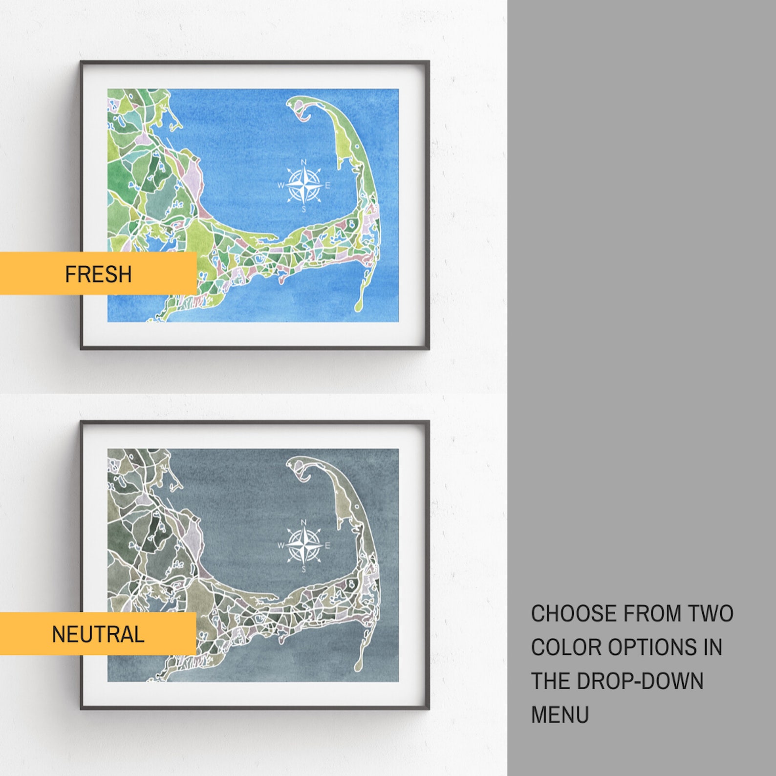Cape Cod Map Watercolor Print Massachusetts Prints Nautical - Etsy