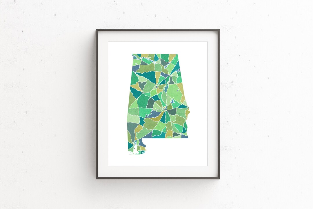 Alabama Map, State Map Prints, Watercolor Painting, Alabama Watercolor ...