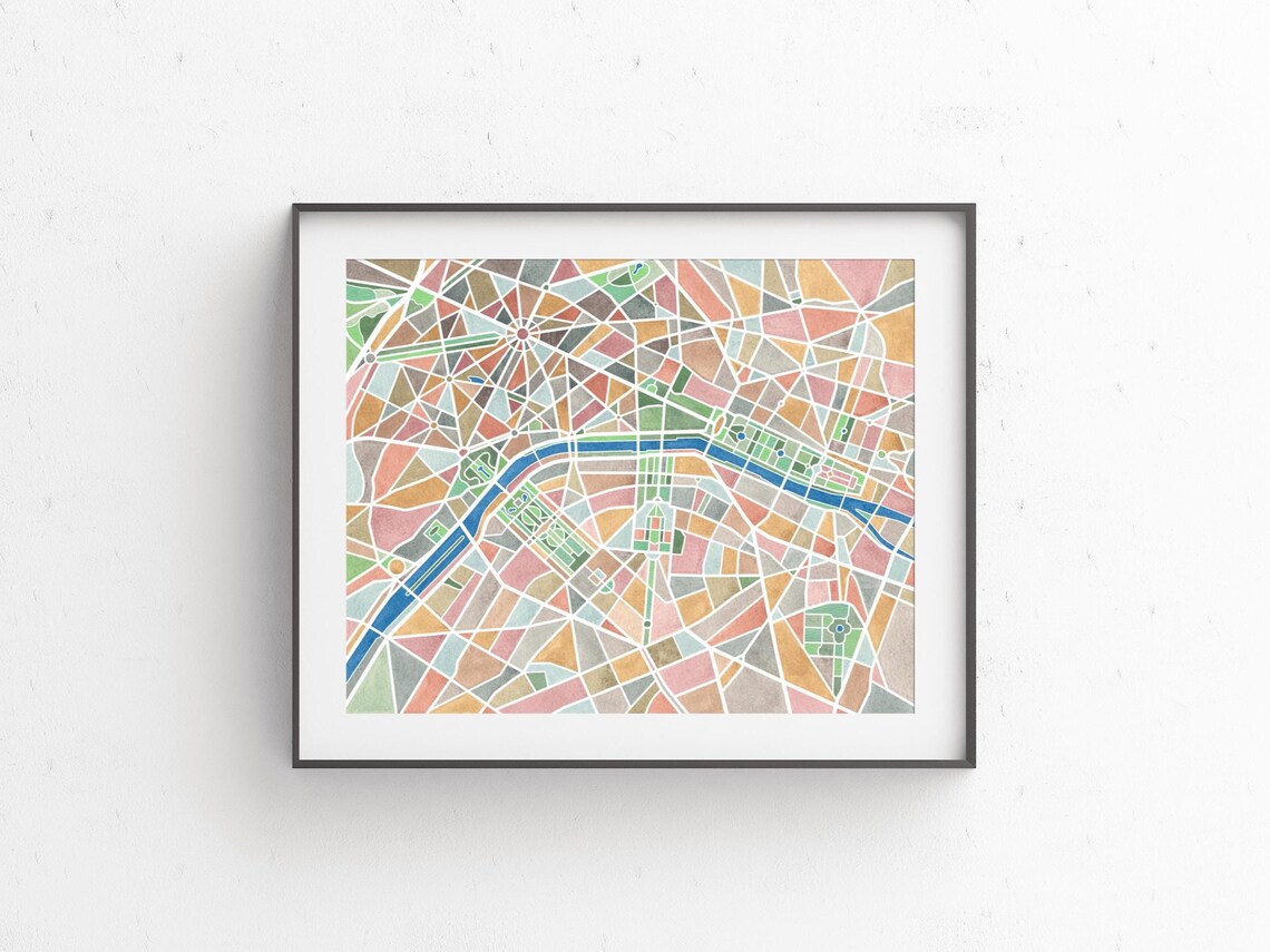 Paris Map, Watercolor Wall Art, Anniversary Gift, France Map, Paris ...