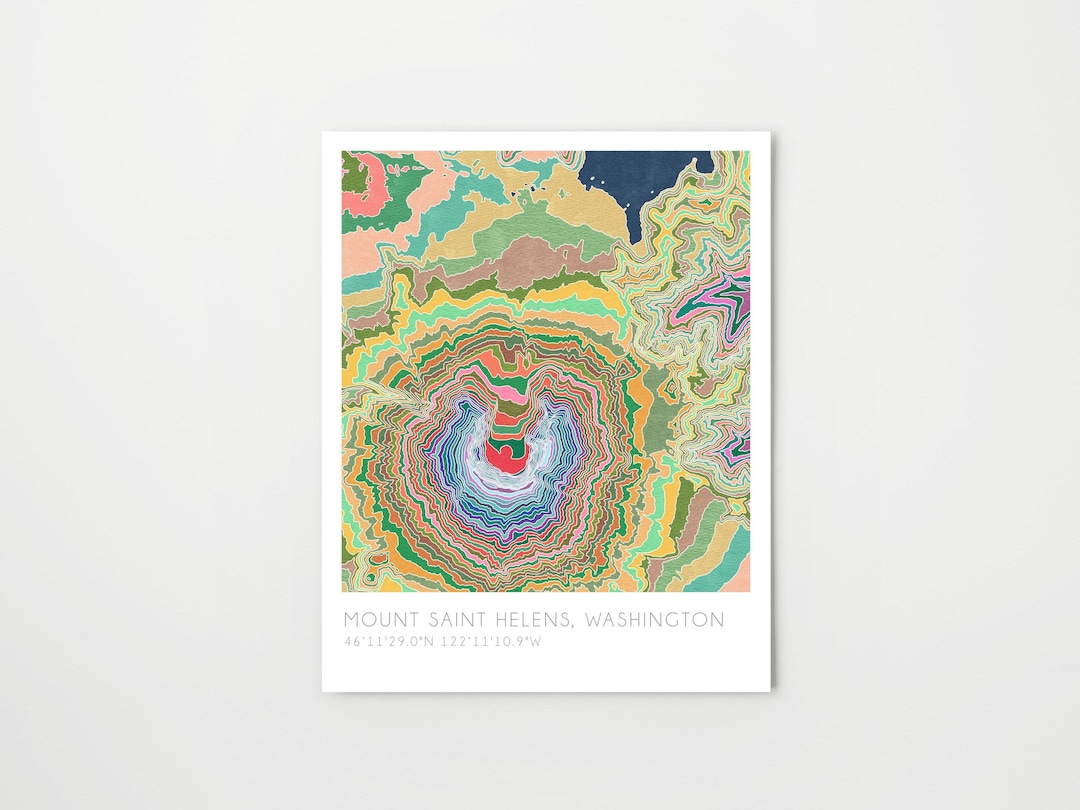 Mount St Helens, Watercolor Print, Topographic Map, Pacific Northwest ...