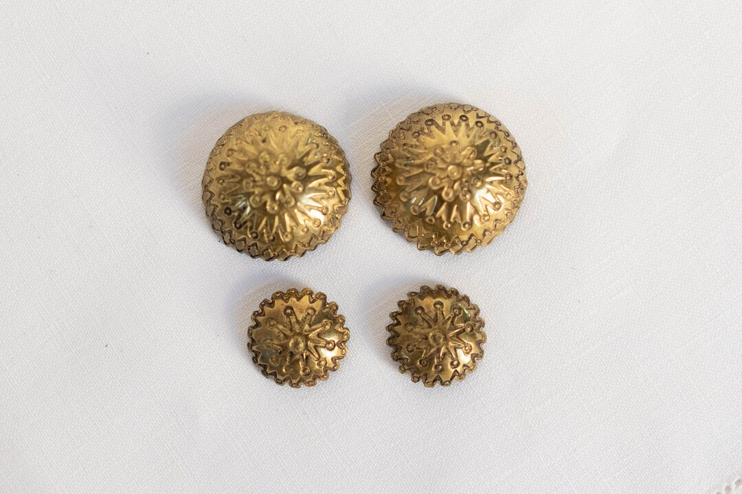 Set of Antique Gold Metal Dome Buttons With Beautiful Ornamental Design ...