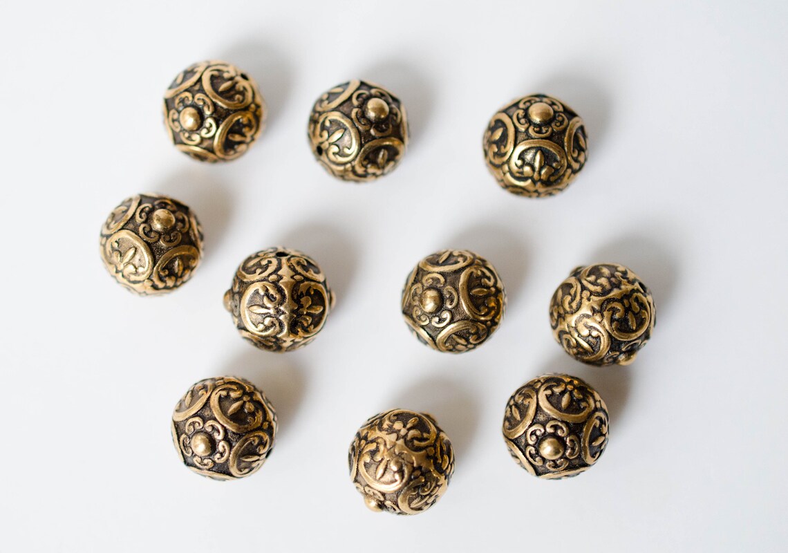 13mm Vintage German Round Beads Ornamented Antiqued Gold | Etsy