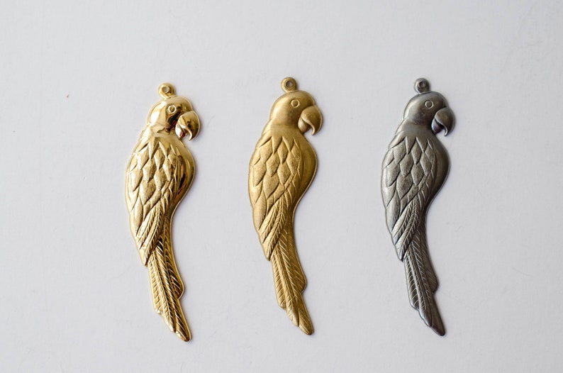 15x55mm Vintage Metal Parrot Charm, Bird Pendant Stamping in Three ...
