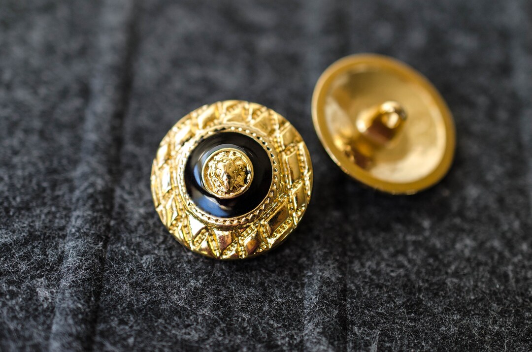 23mm, 18mm Vintage Gold Metal Shank Buttons With Black Enamel Accent ...