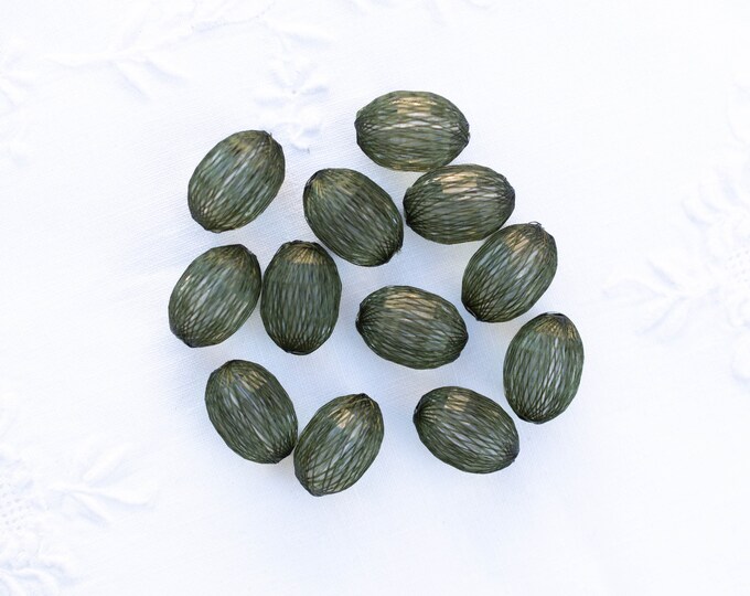 20x14mm Vintage Olive Green Tread Wrapped Clear Acrylic Beads - 12 ...