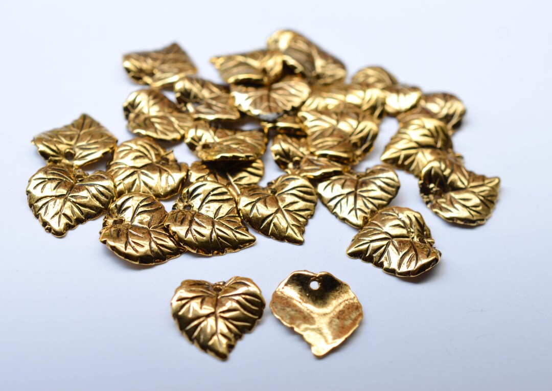 15x15mm Vintage Lucite Beads Charms Leaf Shape Coated With Golden Metal ...