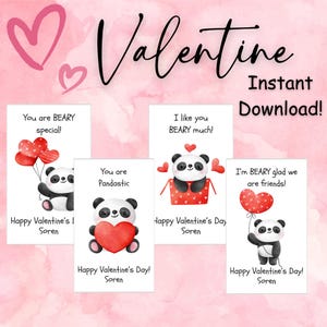 Printable Panda Valentine Cards for Kids, Printable School Valentine ...