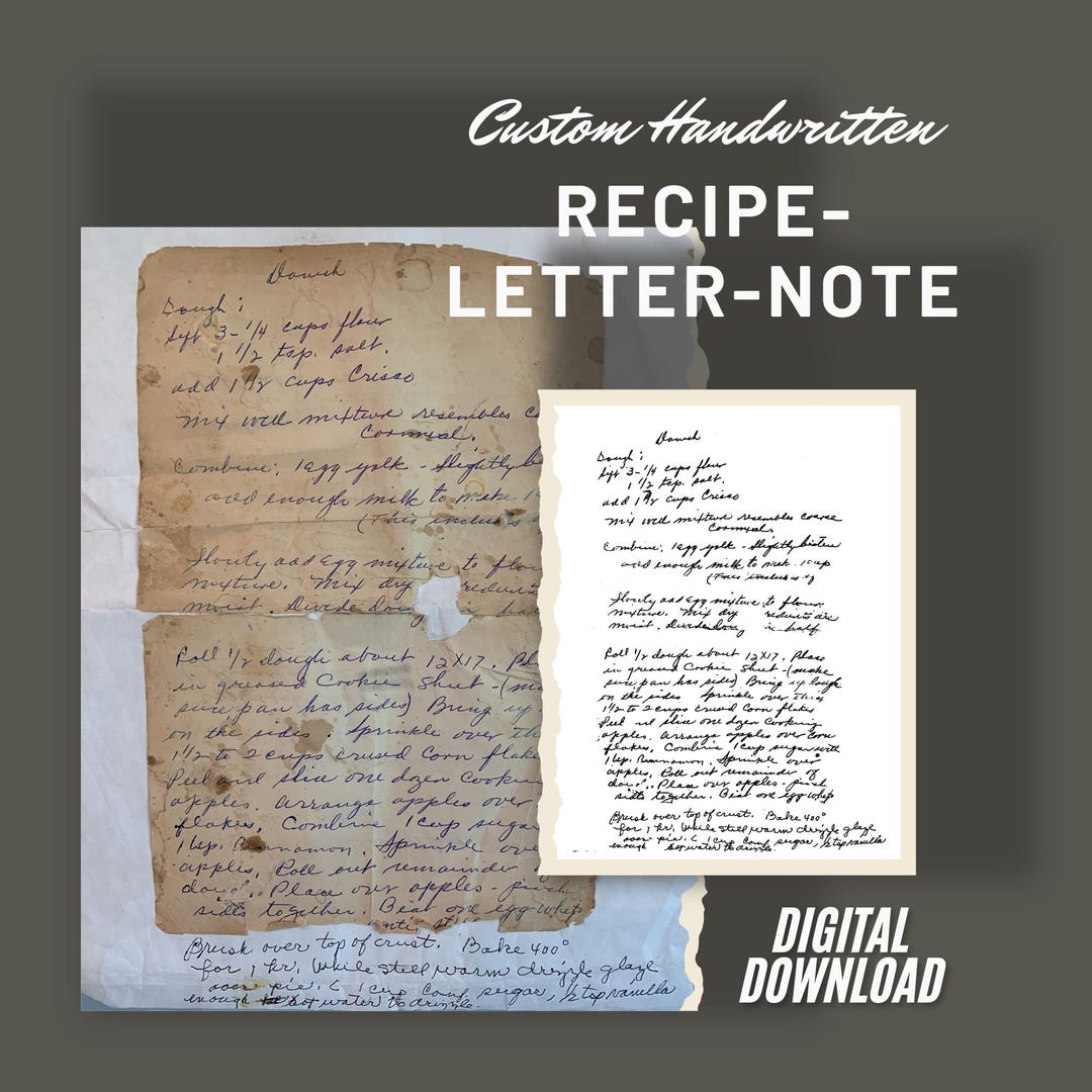 Custom Handwritten Recipe Transfer: Letter to Printable PNG or PDF ...