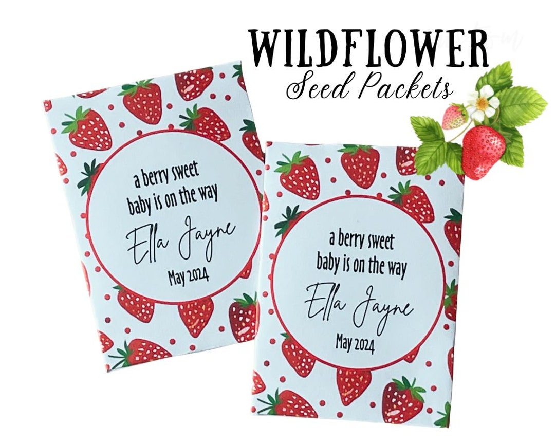 Custom Strawberry Wildflower Seed Packet Favors: Berry Sweet Baby ...