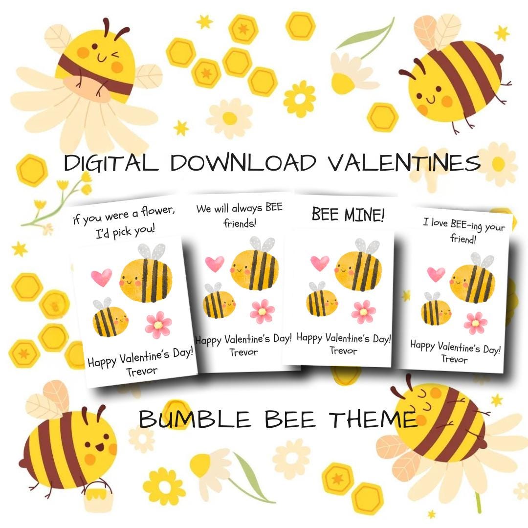 Printable Bee Valentine Cards for Kids, Editable Cards, Printable ...