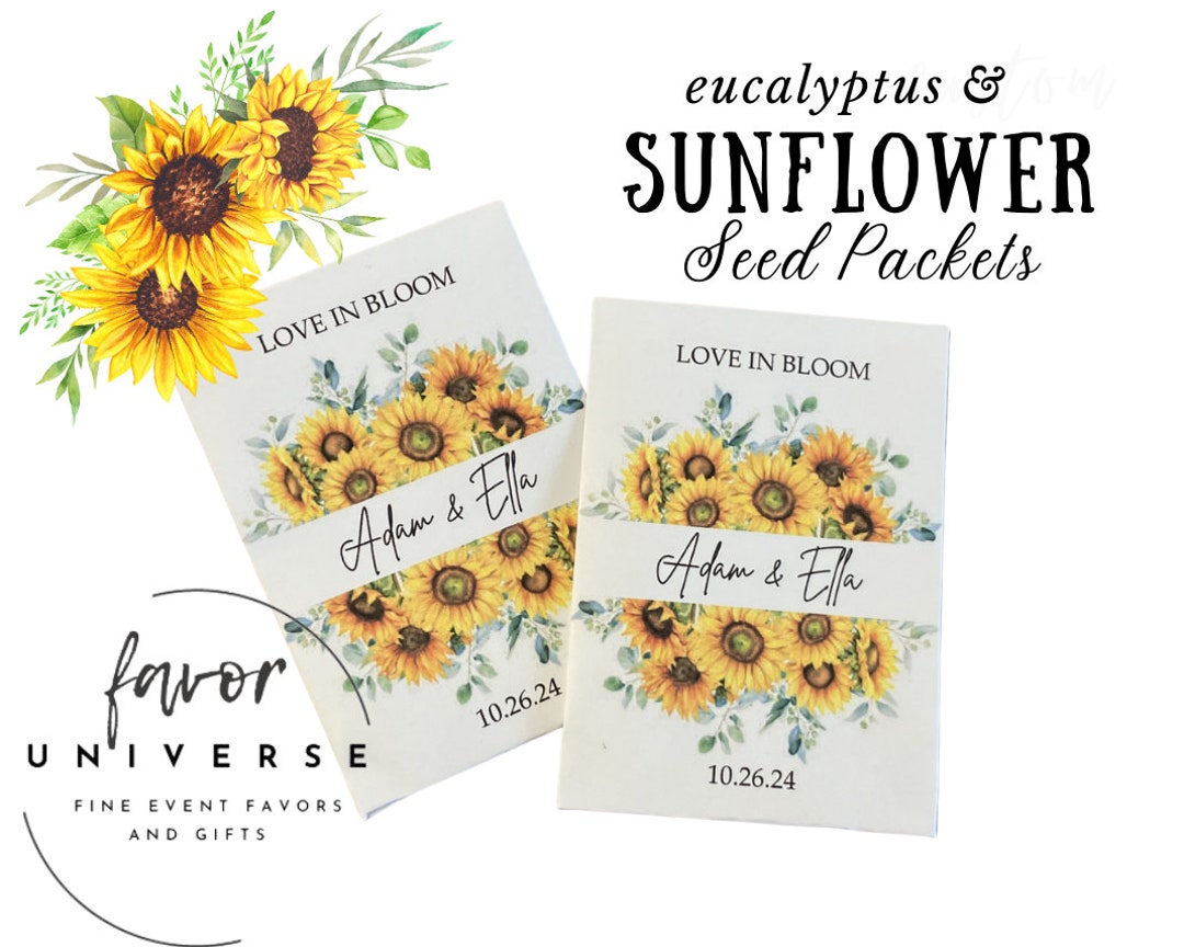 Eucalyptus and Sunflower Wedding Seed Packet Favors, Eucalyptus and ...