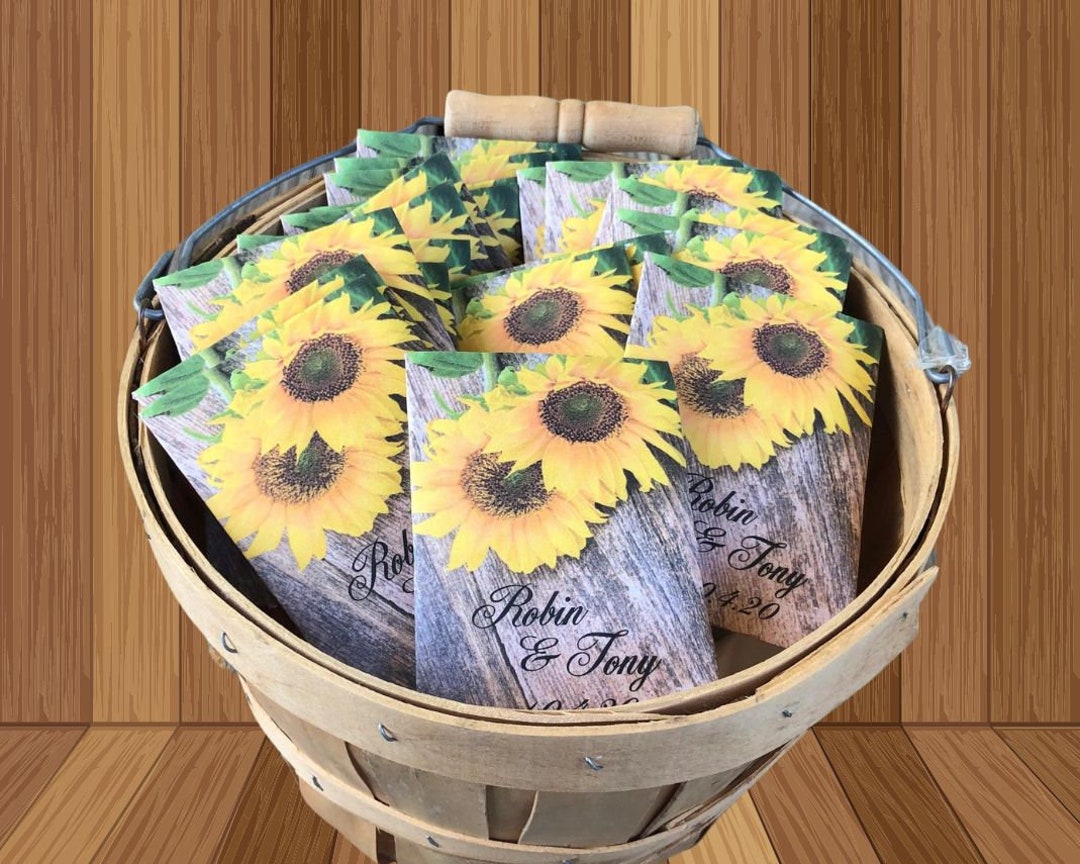 50 Sunflower Seed Packets, Rustic Sunflower Favors, Sunflower and Wood ...