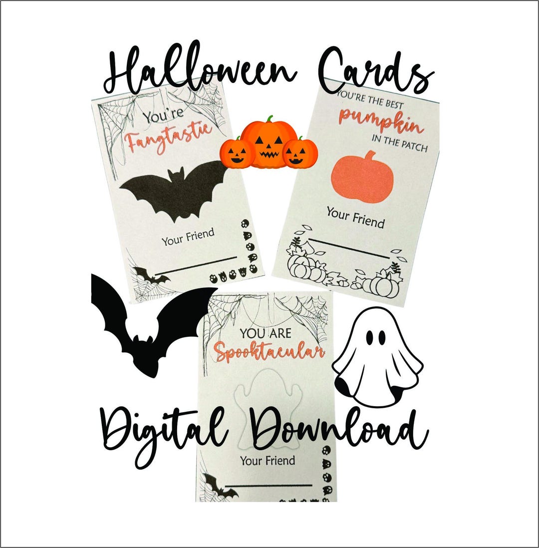 Printable Halloween Cards for Kids, Printable School Cards, Classroom ...
