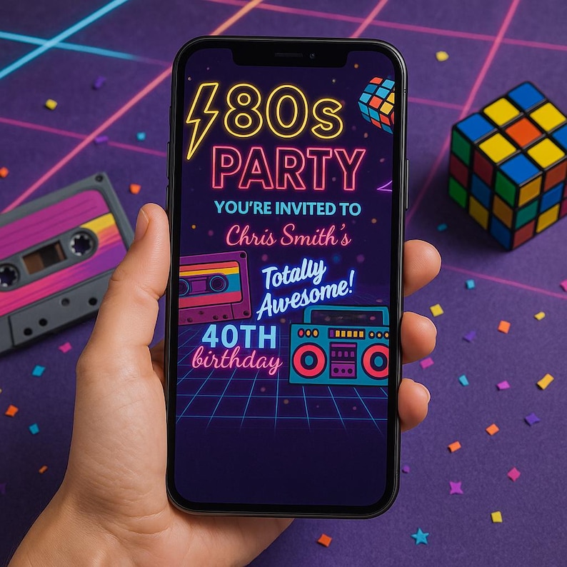 Neon 80s Party Invitation Template | Retro Genx Digital Invite (canva ...
