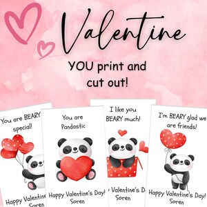 Printable Panda Valentine Cards for Kids, Printable School Valentine ...