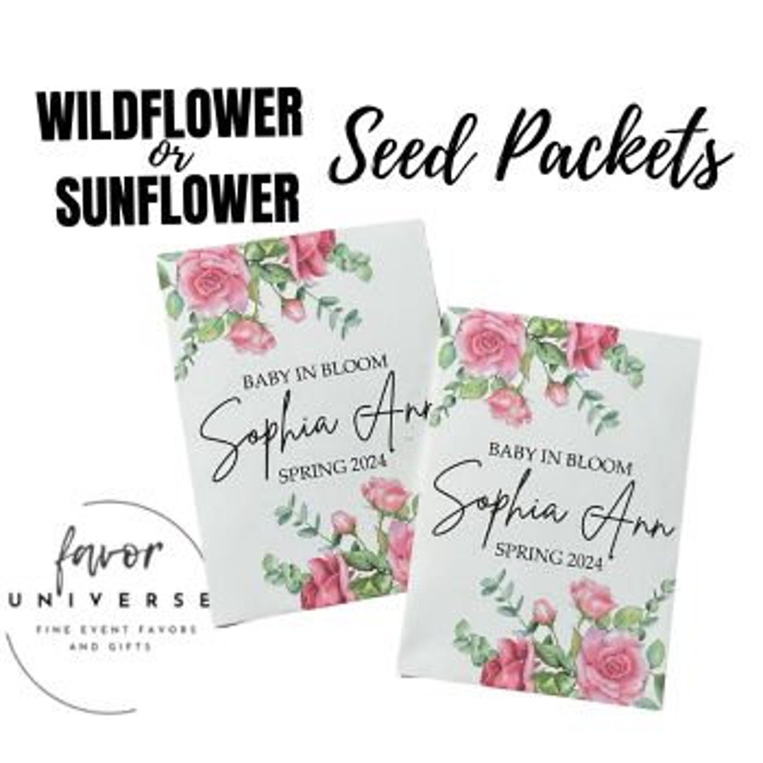 Custom Baby Shower Seed Packets, Pink Floral Baby Shower Favors, Favors ...