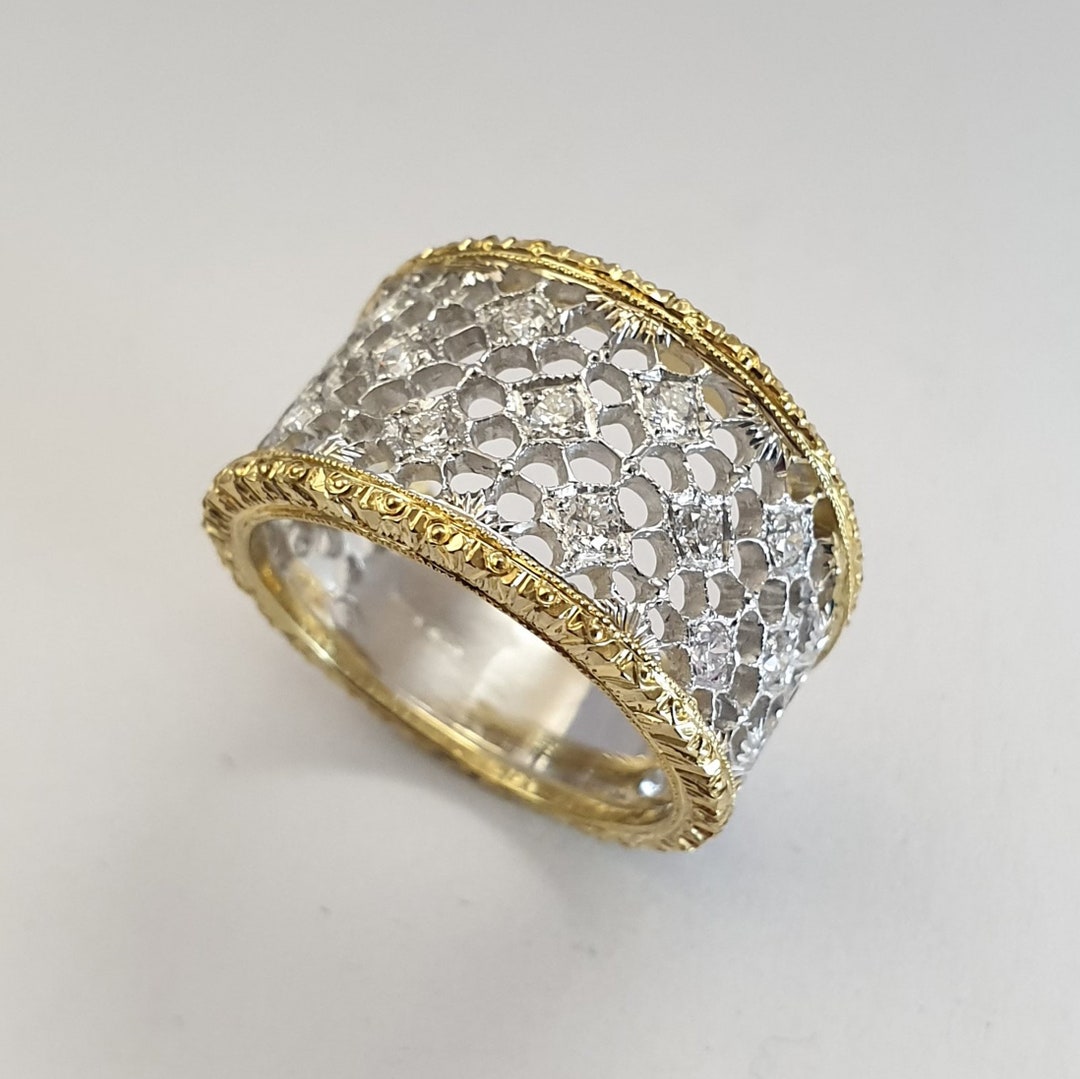 Florentine Style Gold Ring With Natural Diamonds - Etsy