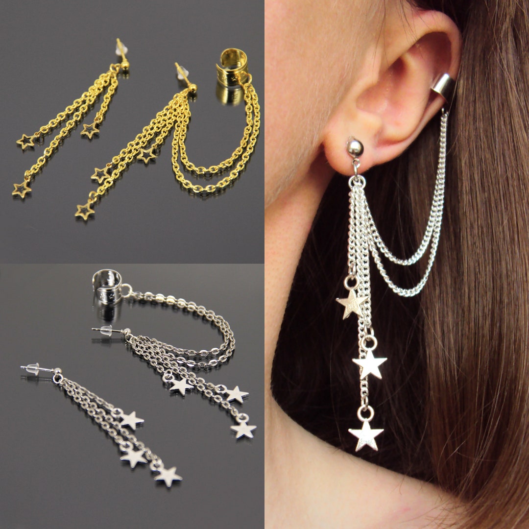Stars Ear Cuff Shooting Star Dangle Cuff Earrings Silver Northern Star ...