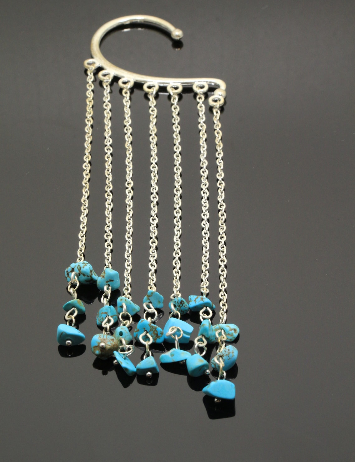 Turquoise Ear Cuff Blue Beads Earring Boho Cuff No Piercing Wrap Silver ...