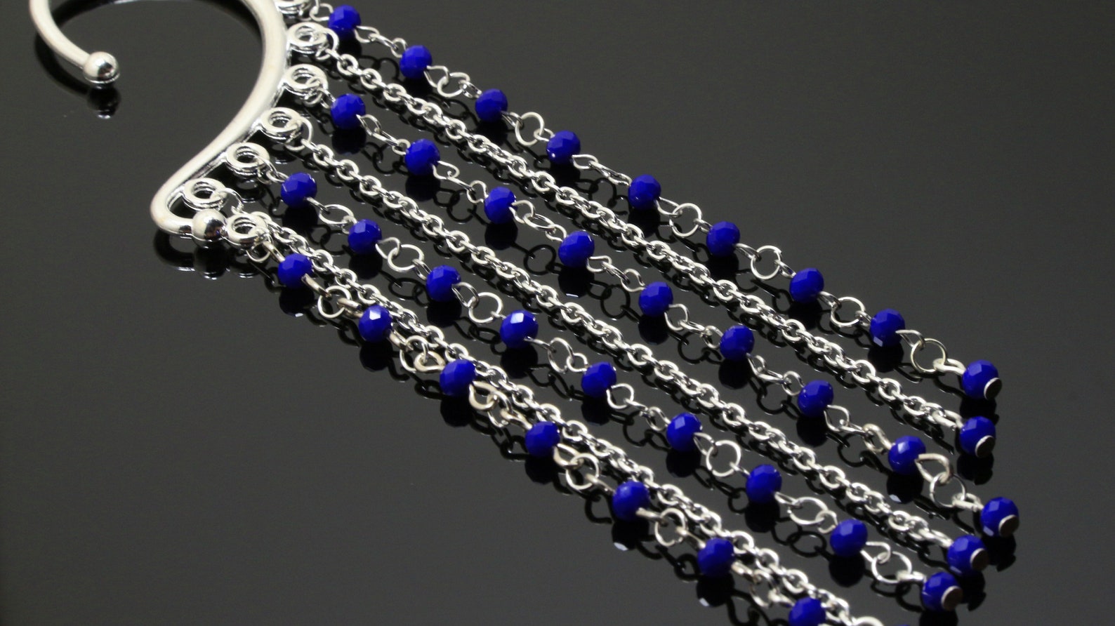 Royal Blue Ear Cuff Sapphire Beaded Earrings Cobalt Blue Wedding ...