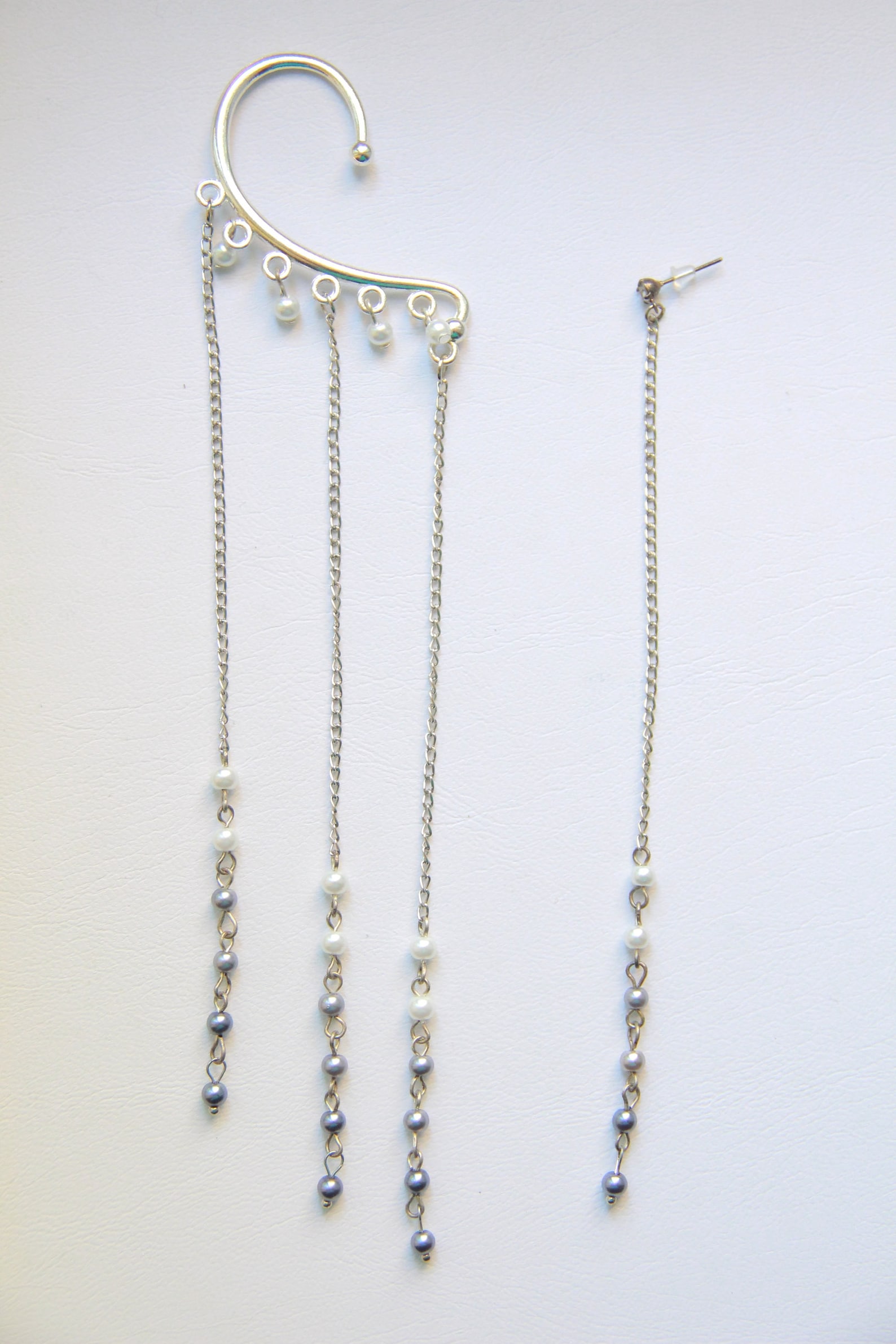 Pearl Ear Cuff Set Dangle Silver Earcuff Dangling Non Pierced - Etsy