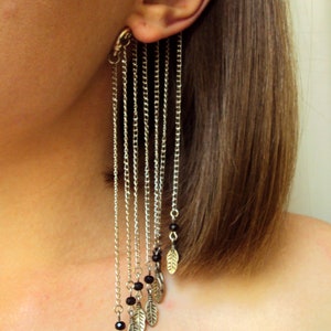 Silver Chain Earcuff, Feather Non Pierced Earrings, Long Chain Ear Cuff ...