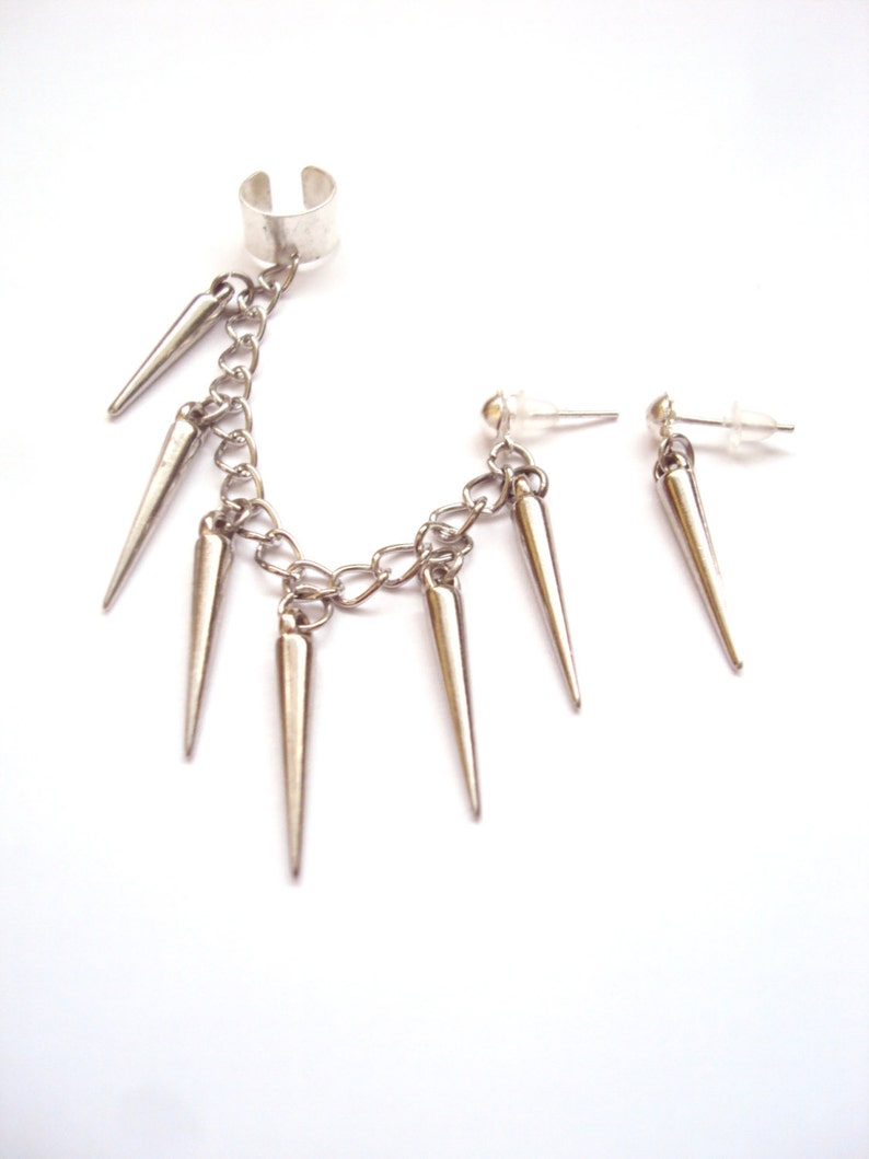Spike Silver Ear Cuff Unusual Rockabilly Earrings Unique | Etsy