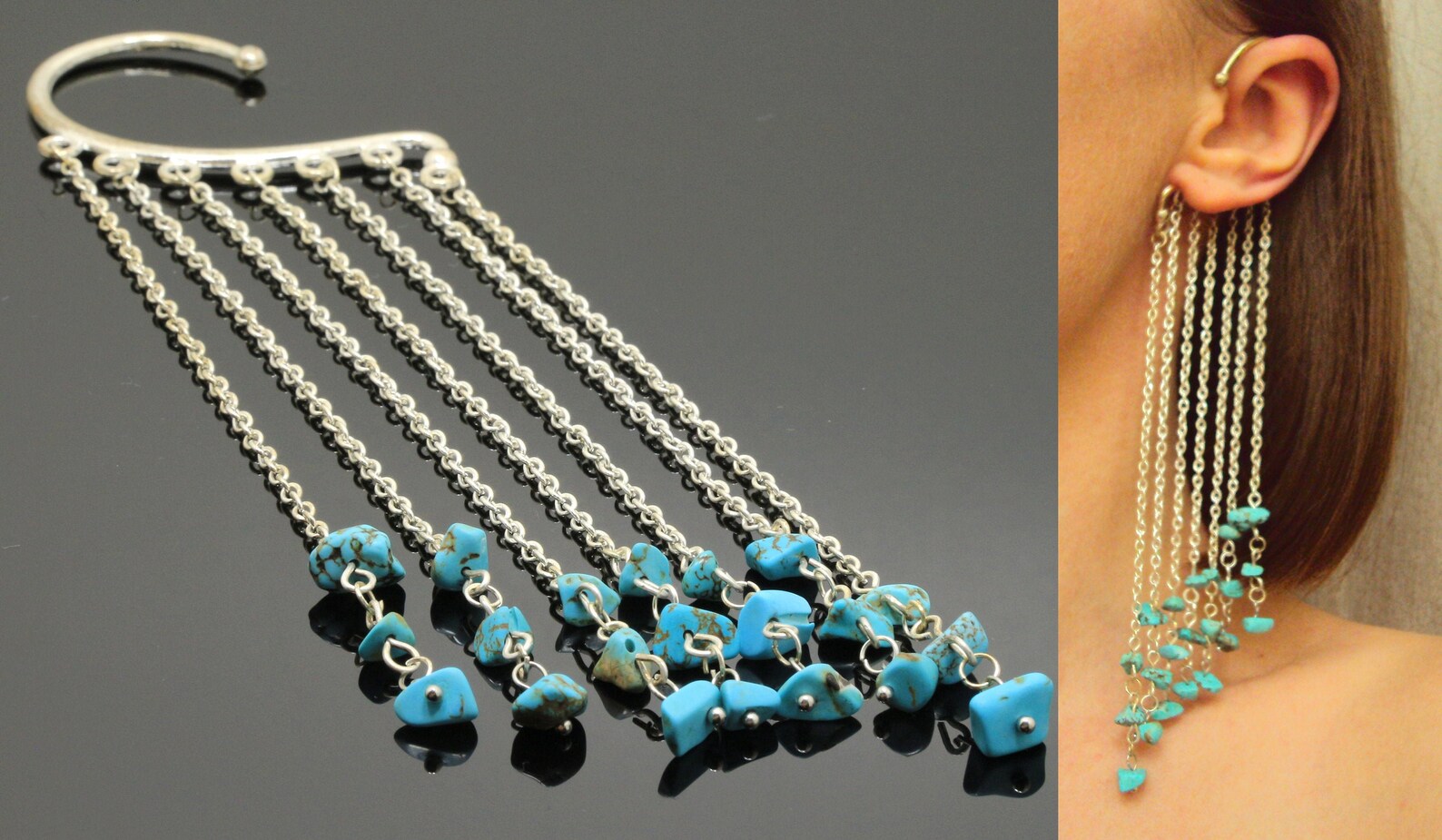 Turquoise ear cuff Blue beads earring Boho cuff No piercing | Etsy