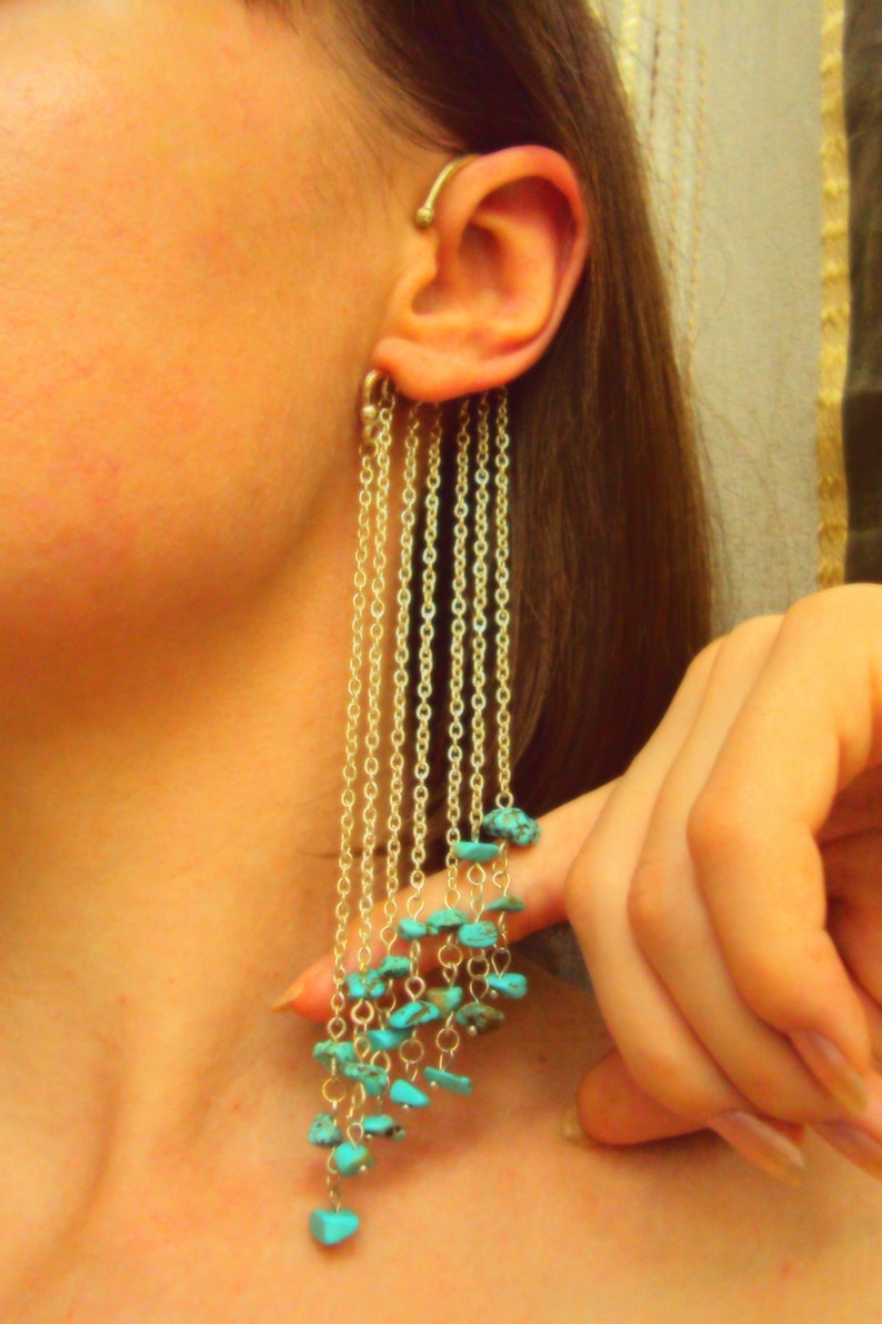 Turquoise ear cuff Blue beads earring Boho cuff No piercing | Etsy