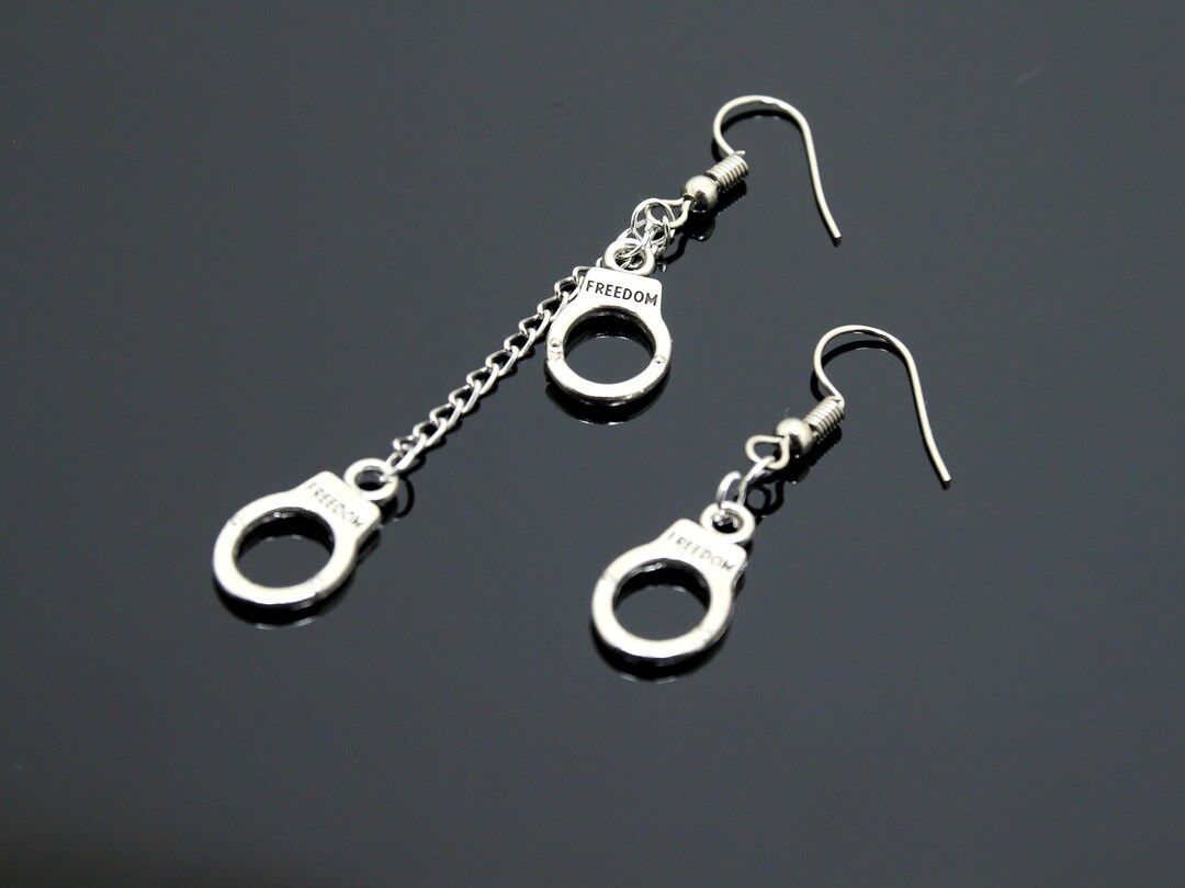 Handcuff Earrings, Cop Mismatched Earrings, Hand Cuff Gangsta Dangle ...