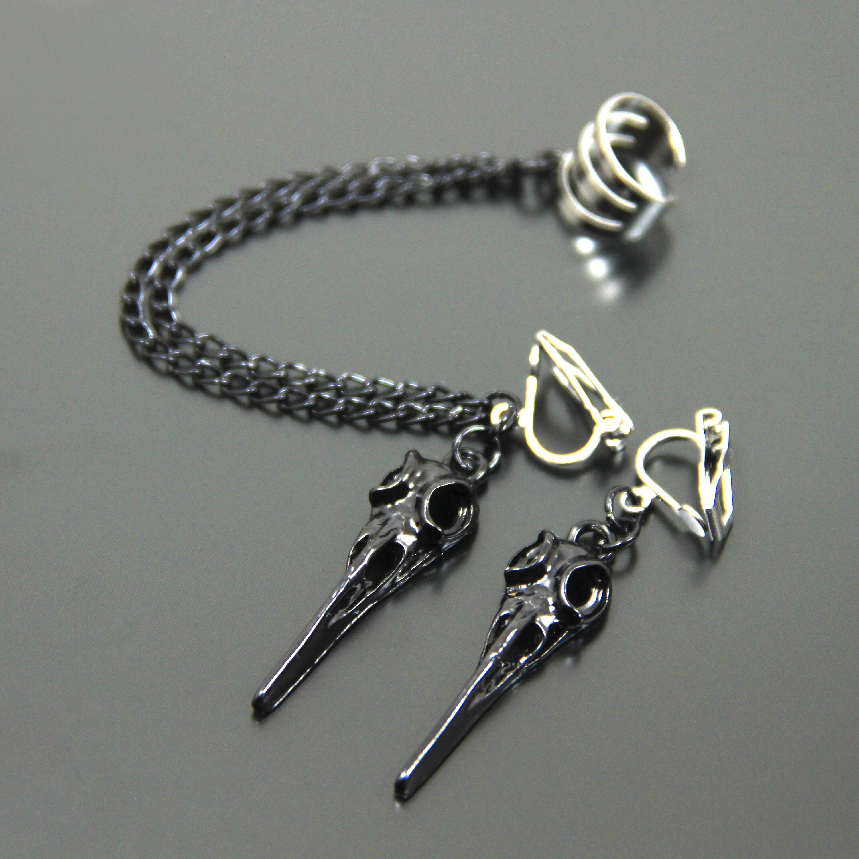 Black Raven Ear Cuff Earrings, Non Pierced Cartilage Ear Wrap, Bird ...