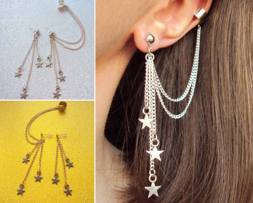 Stars Ear Cuff Shooting Star Dangle Cuff Earrings Silver - Etsy