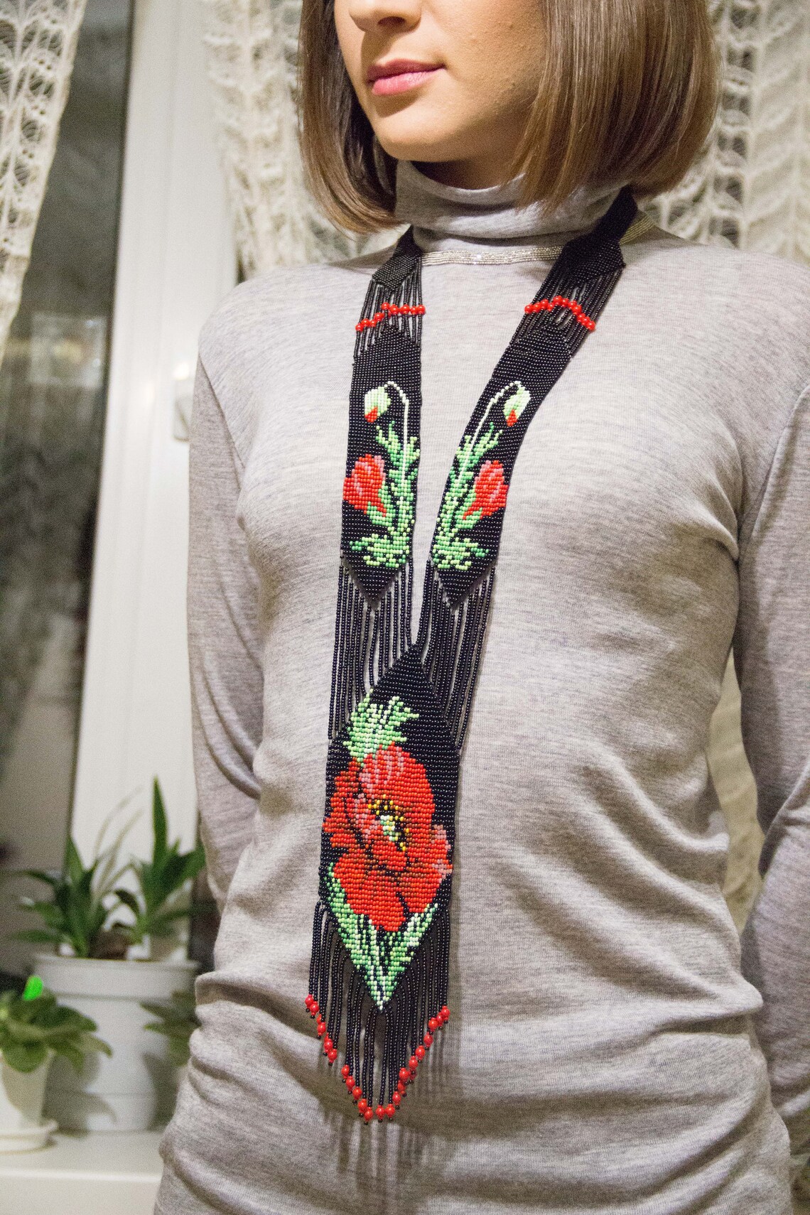 Red Flower Necklace for Women Unique Flower Gerdan Boho Ethnic - Etsy