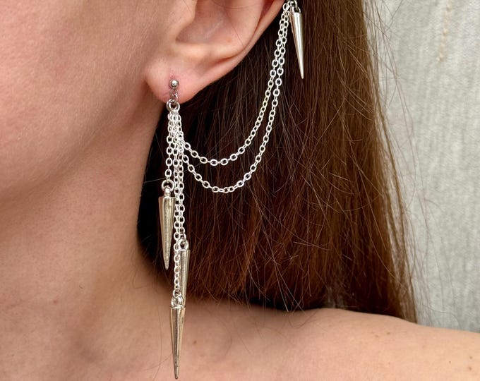 14K Gold Plated Dangle Chain Earrings Gold Ear Cuff Chain Sterling ...