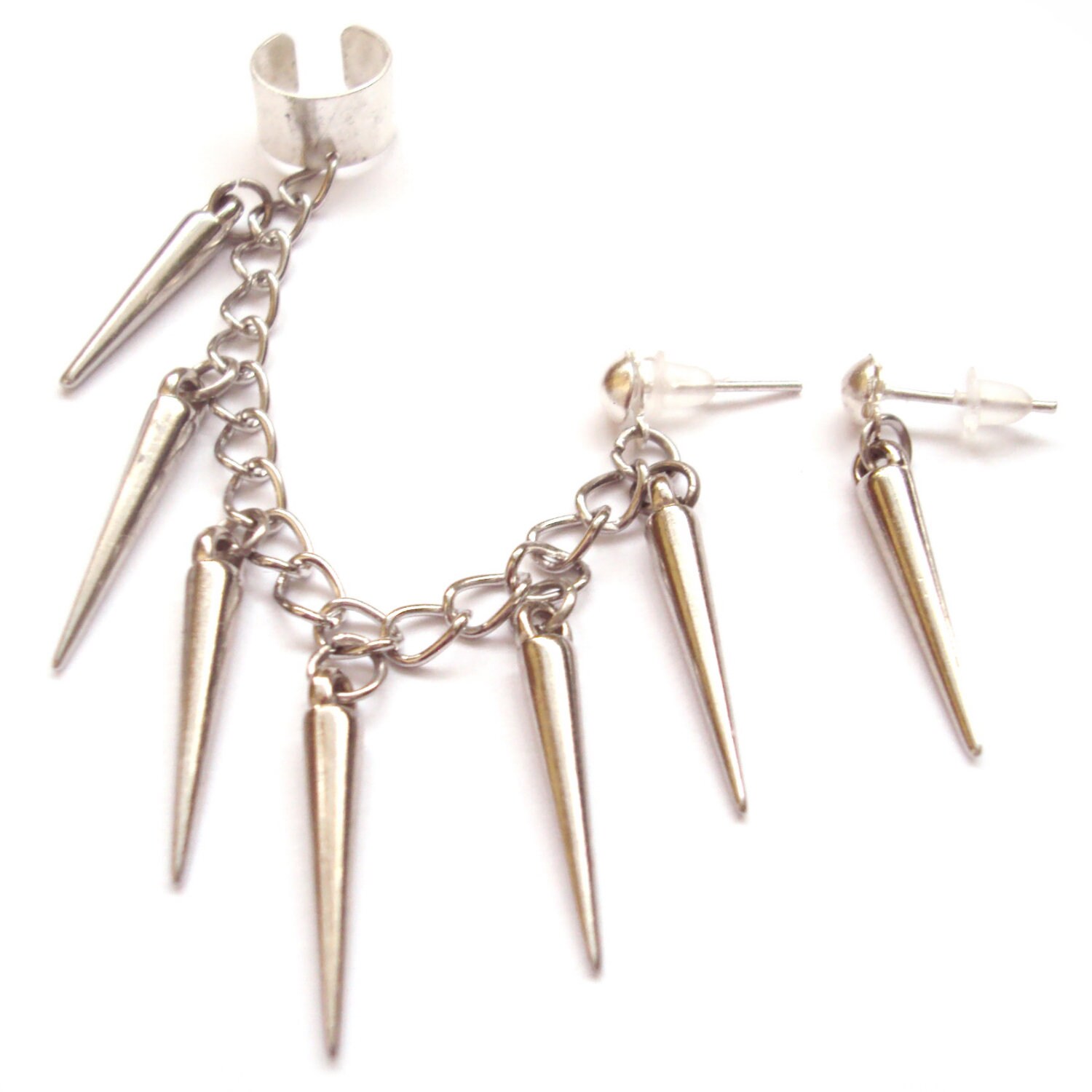 Spike Silver Ear Cuff Unusual Rockabilly Earrings Unique | Etsy