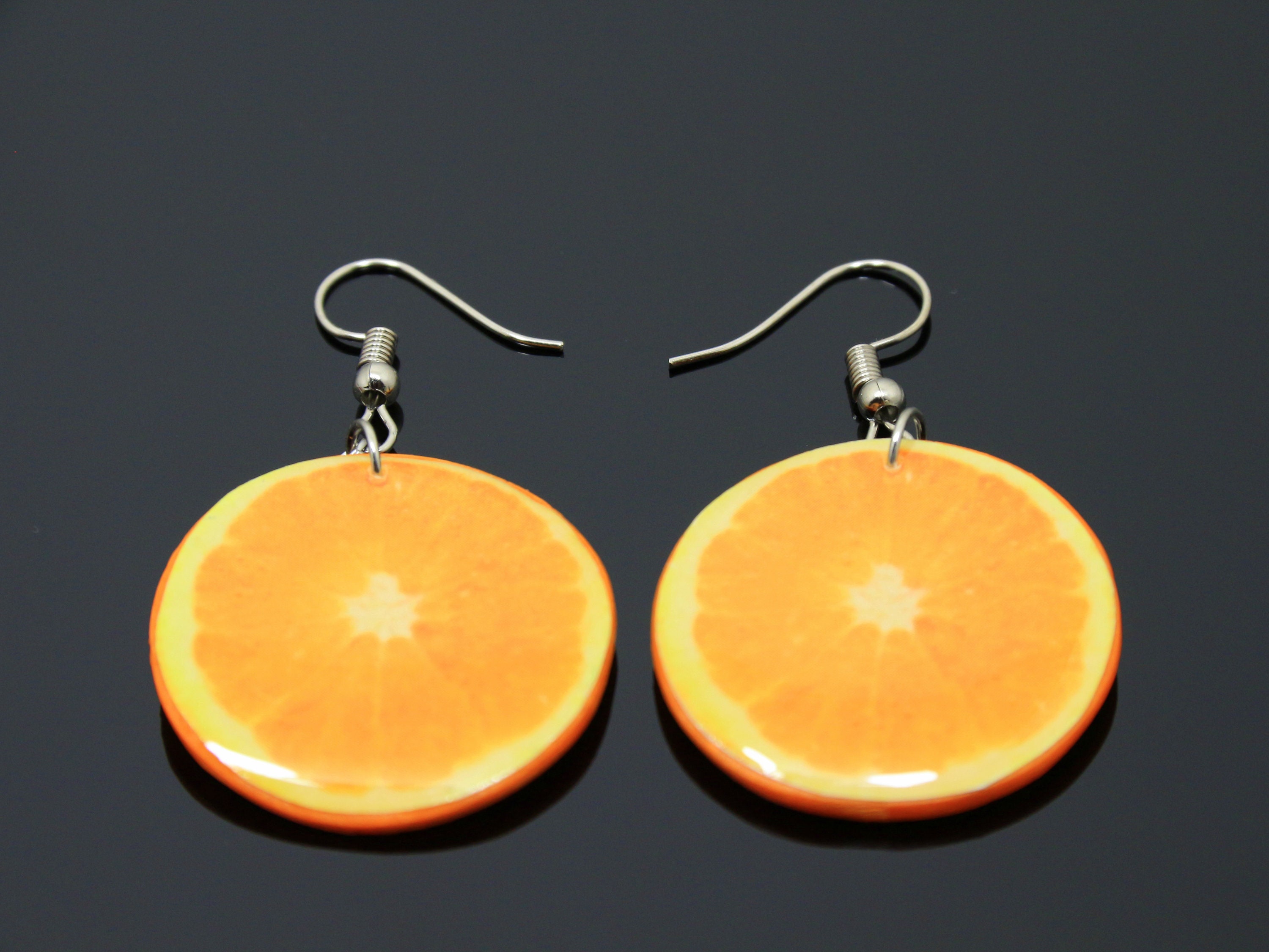 Orange Slice Earrings Fruit Polymer Clay Epoxy Resin Bright Jewelry ...