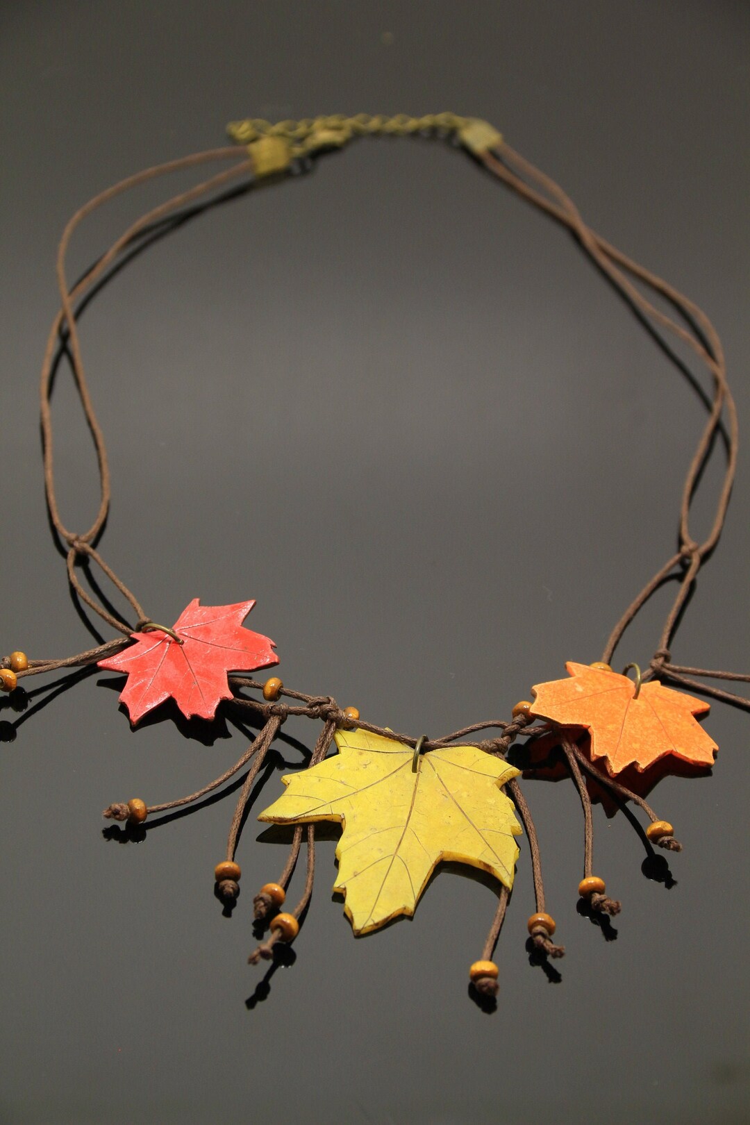 Fall Leaves Necklace Autumn Maple Leaf Jewelry Yellow Polymer Clay ...