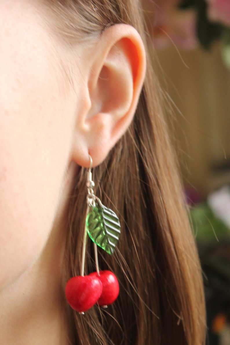 Big Cherry Earrings Summer Berry Jewelry Red Cherries | Etsy